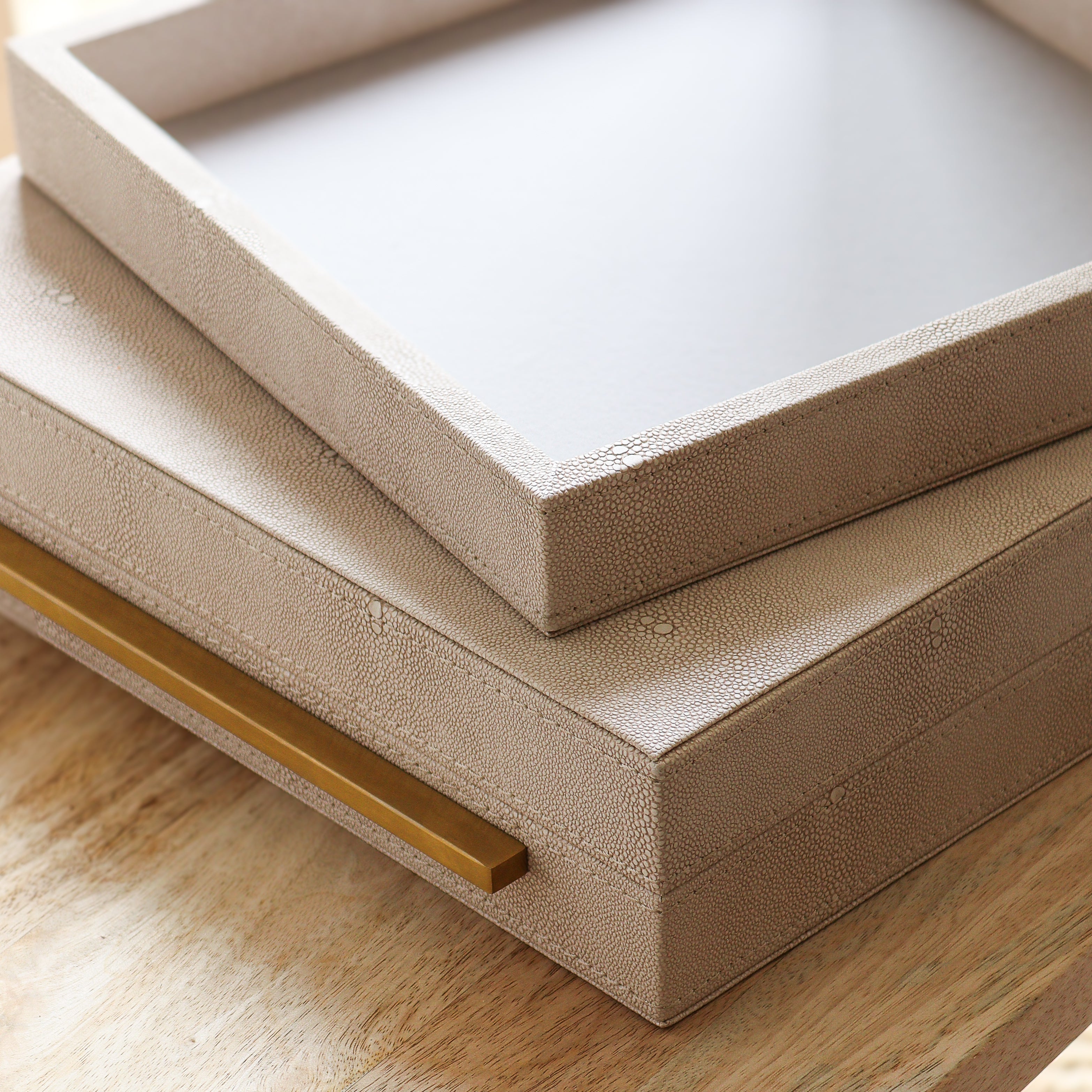 Faux Shagreen Ivory Storage Box With Gold Handle - Marquis & Dawe