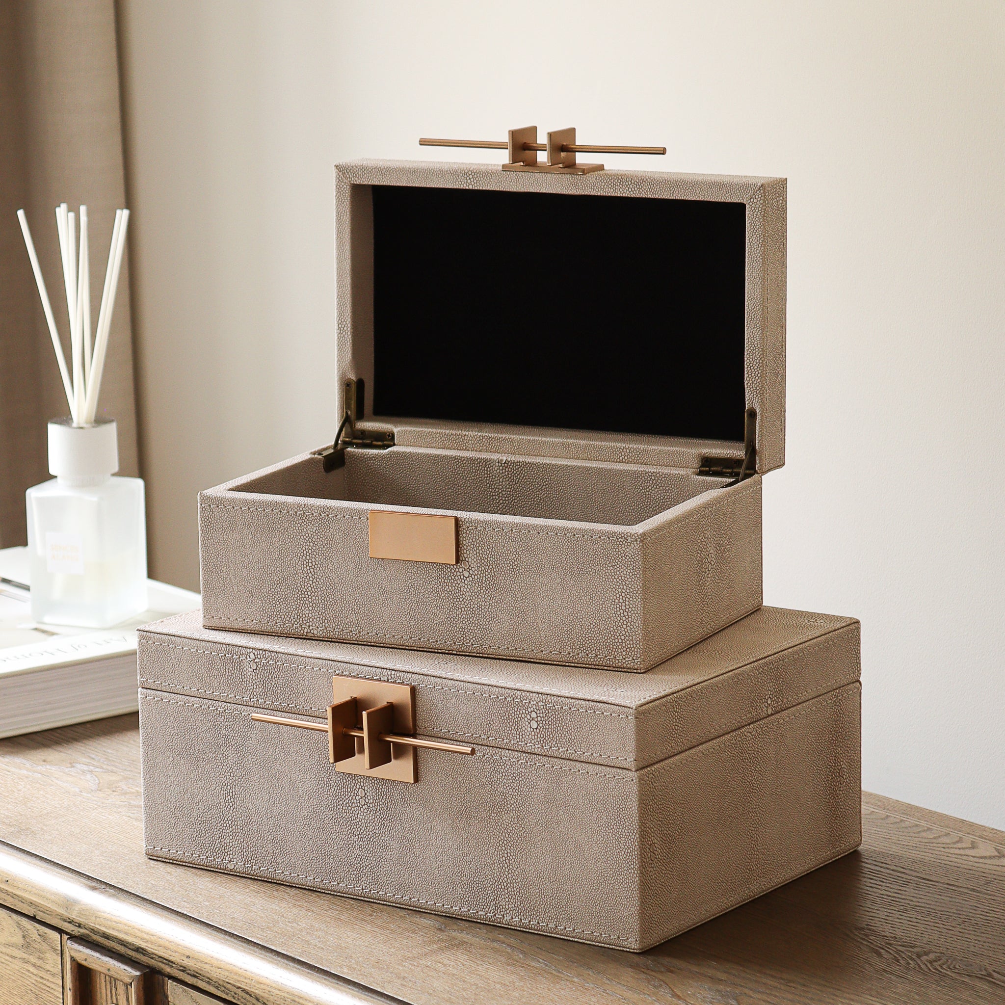 Faux Shagreen Ivory Storage Box With Handle - Marquis & Dawe