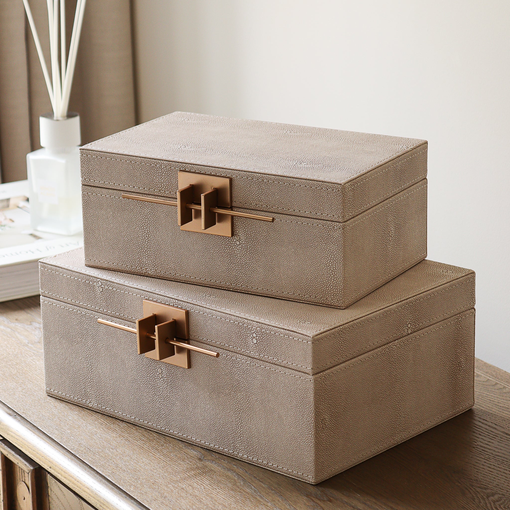 Faux Shagreen Ivory Storage Box With Handle - Marquis & Dawe