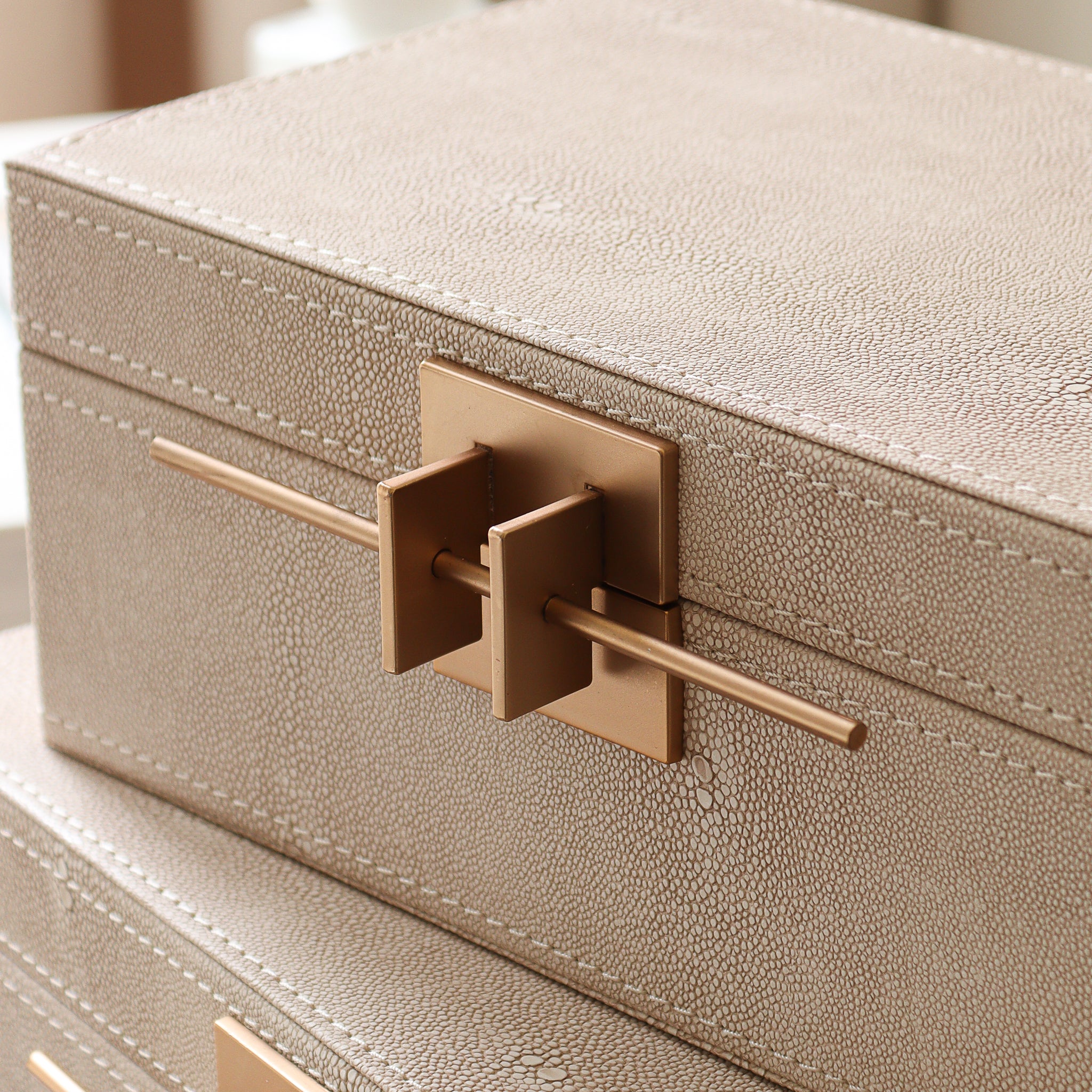 Faux Shagreen Ivory Storage Box With Handle - Marquis & Dawe