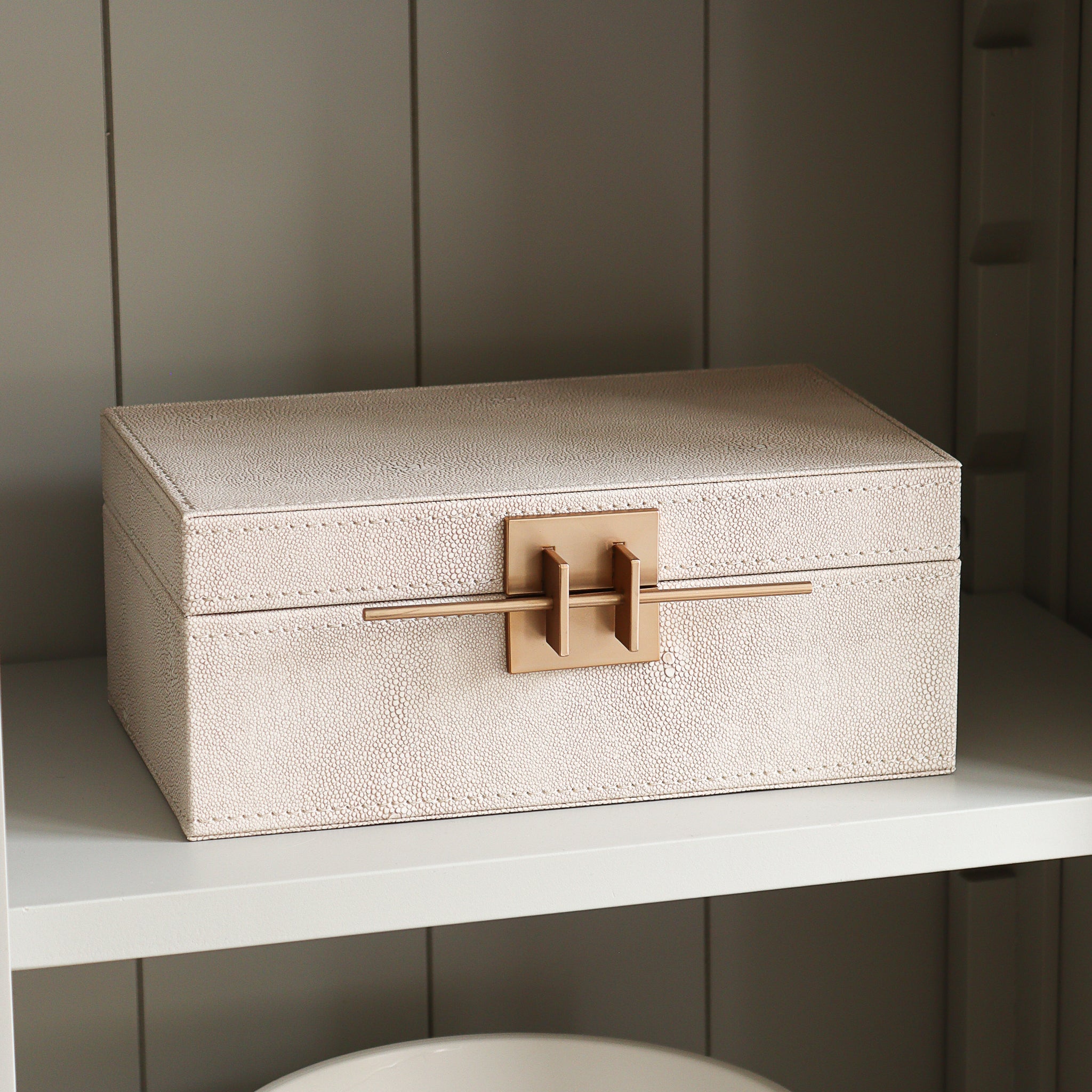 Faux Shagreen Ivory Storage Box With Handle - Marquis & Dawe