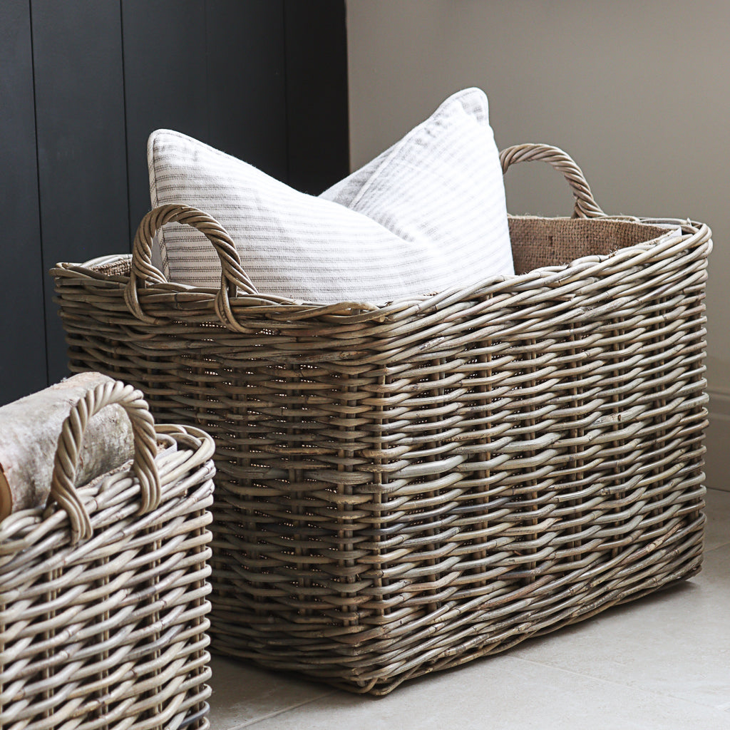 Rattan Hessian Lined Rectangle Basket With Handles - Marquis and Dawe ...