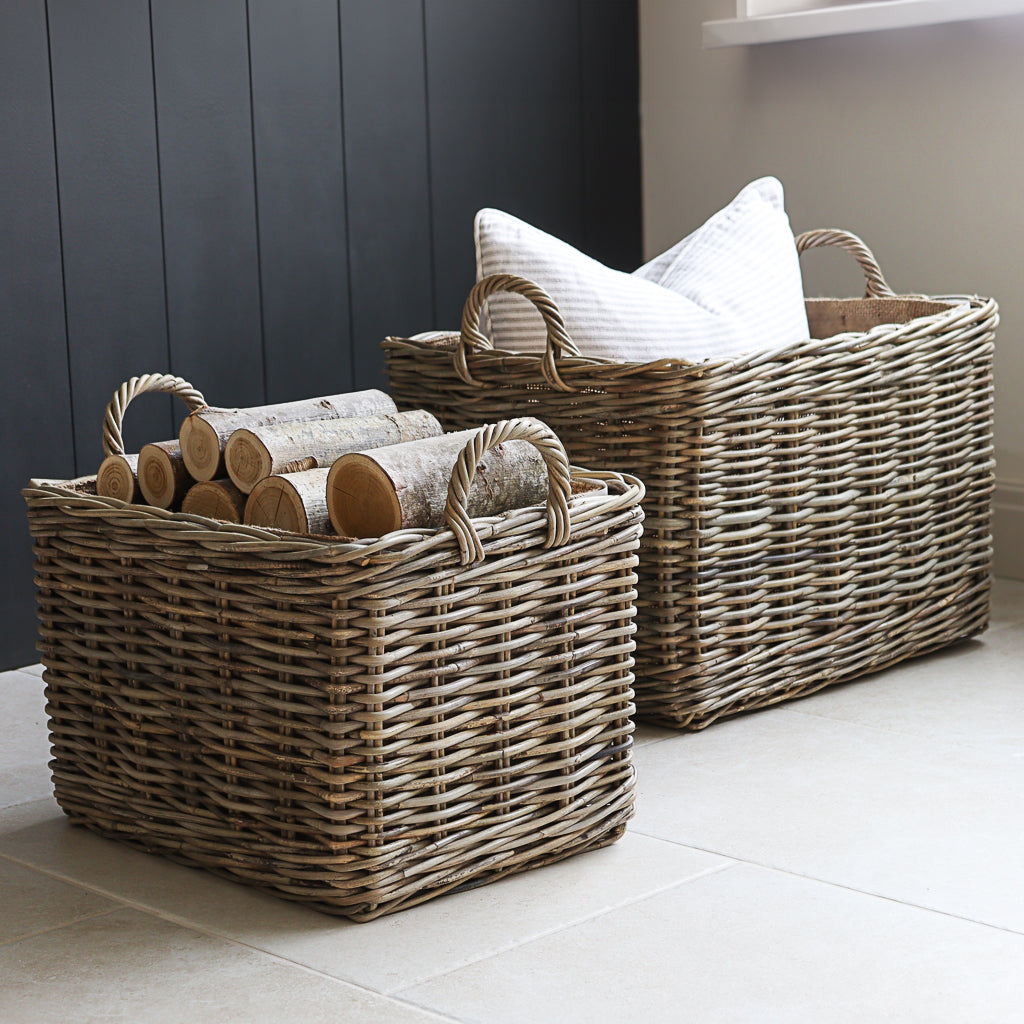 Rattan Hessian Lined Rectangle Basket With Handles - Marquis and Dawe ...
