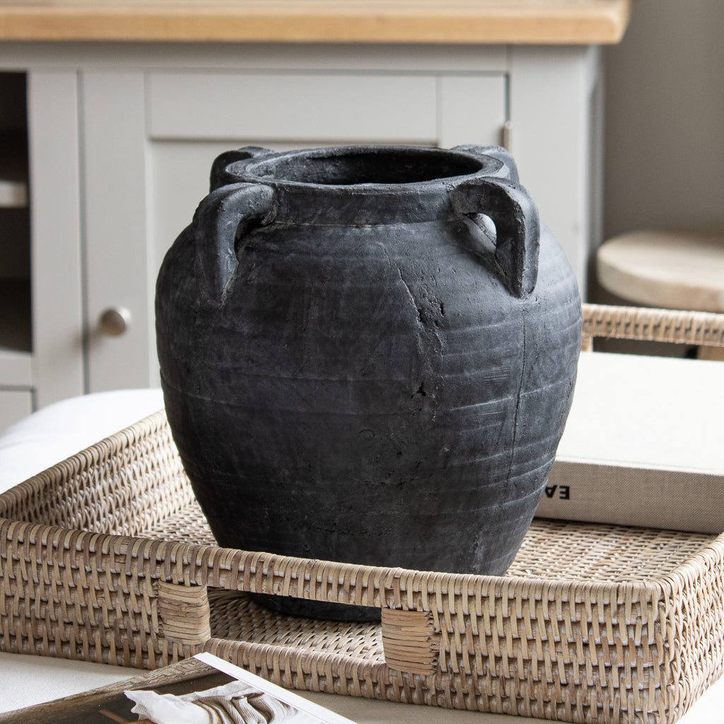 Rustic Black Vase With Handles - Marquis & Dawe