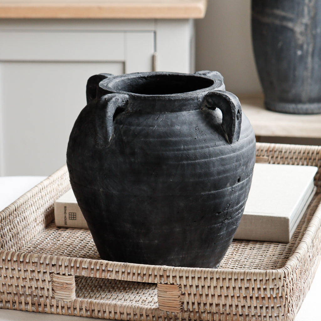Rustic Black Vase With Handles - Marquis & Dawe