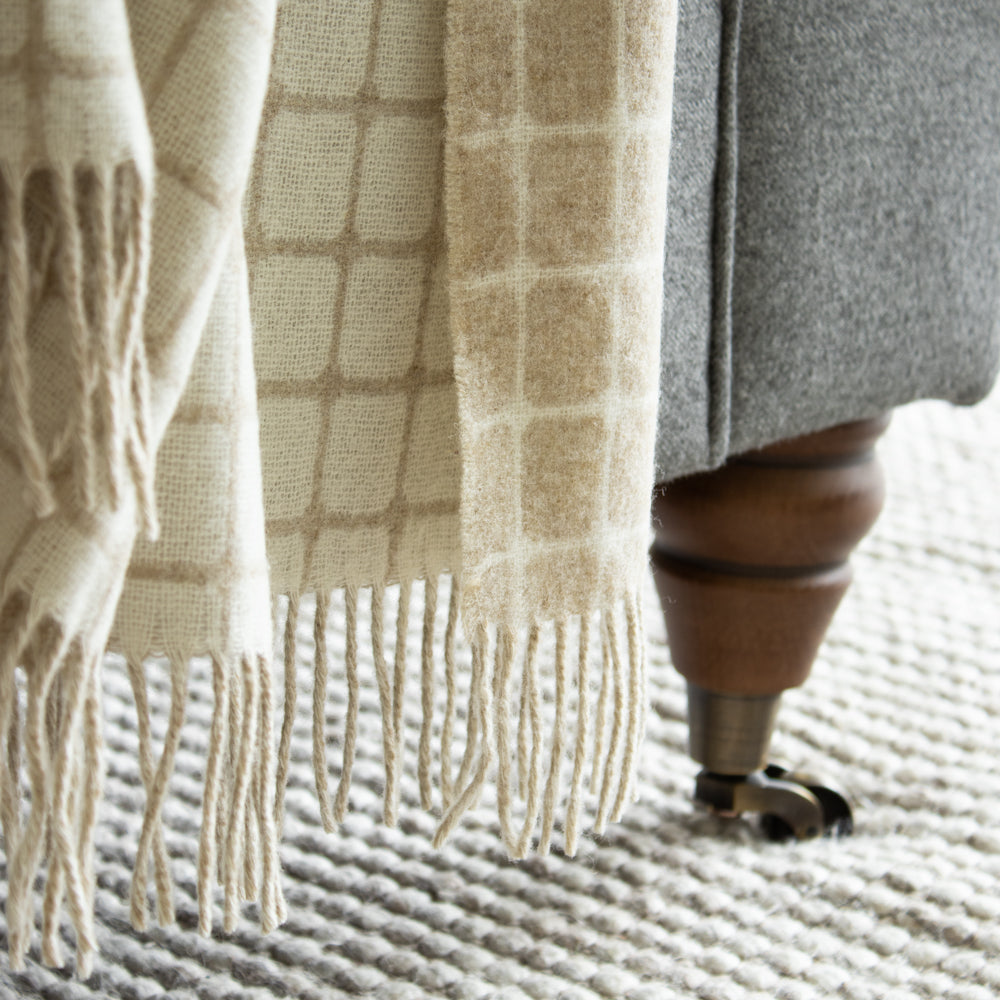 Beige Check Merino Lambswool Throw - Marquis & Dawe