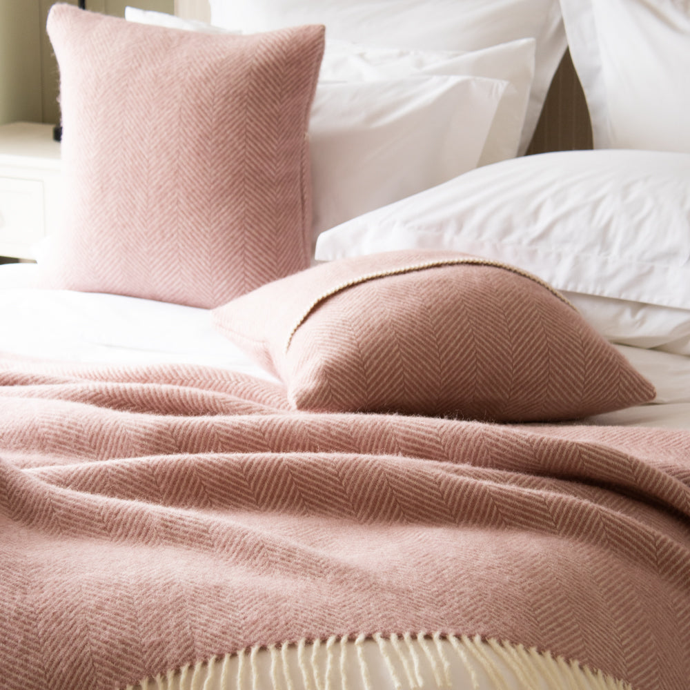 Extra Large Blush Pink Herringbone Wool Throw - Marquis & Dawe