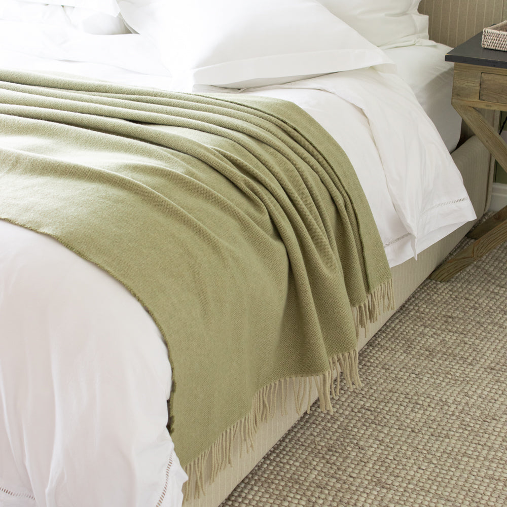 Extra Large Sage Green Lambswool Throw - Marquis & Dawe