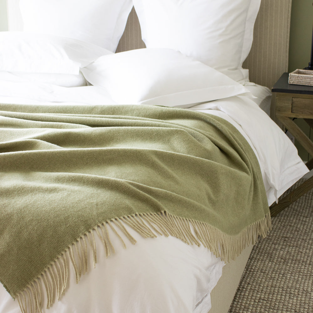Extra Large Sage Green Lambswool Throw - Marquis & Dawe