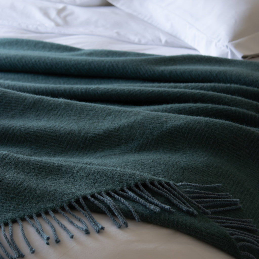 Extra Large Teal And Blue Herringbone Wool Throw - Marquis & Dawe