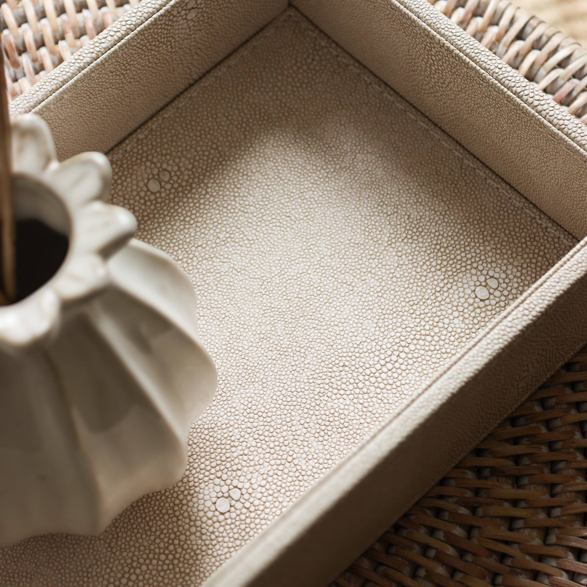 Faux Shagreen Ivory Rectangle Tray - Marquis & Dawe