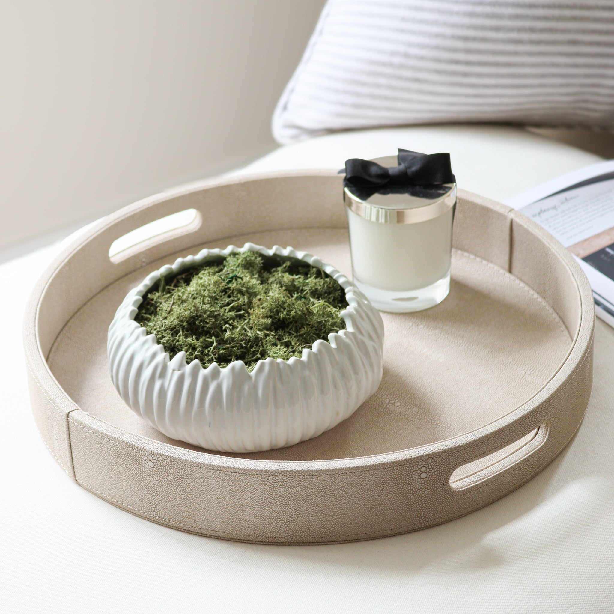 Faux Shagreen Ivory Round Decorative Tray - Marquis & Dawe