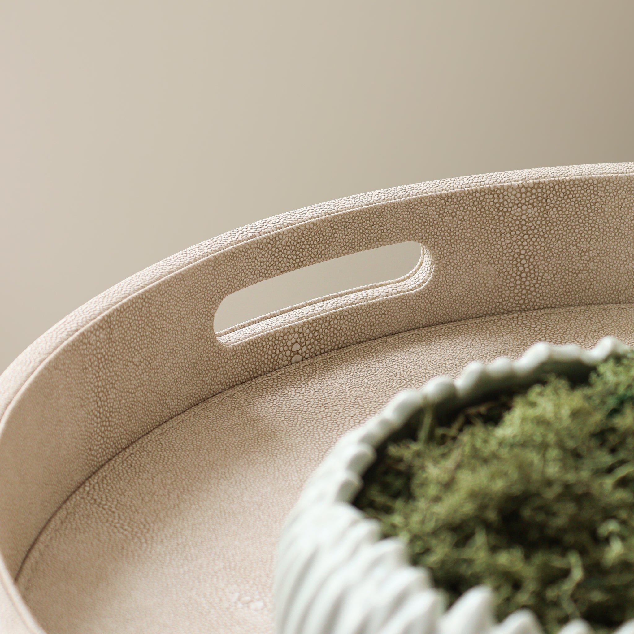 Faux Shagreen Ivory Round Decorative Tray - Marquis & Dawe