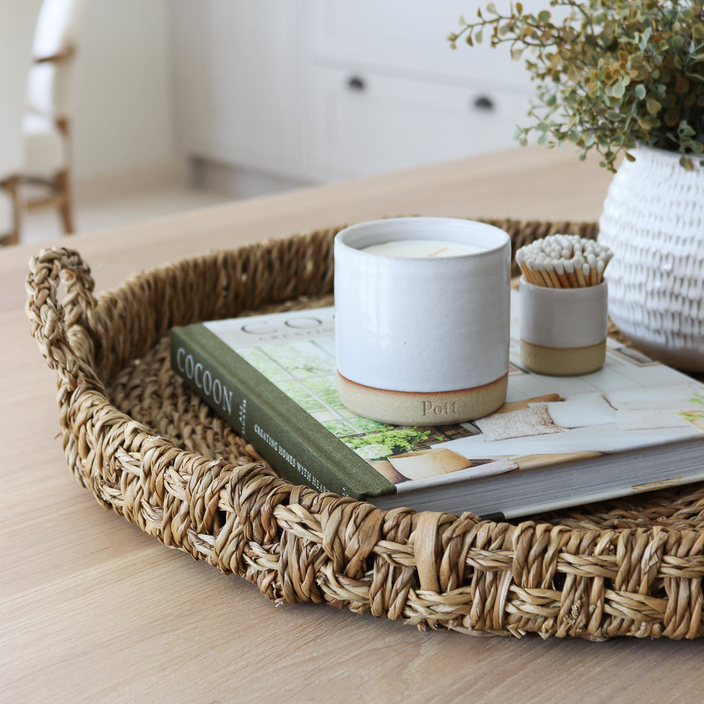 Large Braided Seagrass Round Tray With Handles - Marquis & Dawe