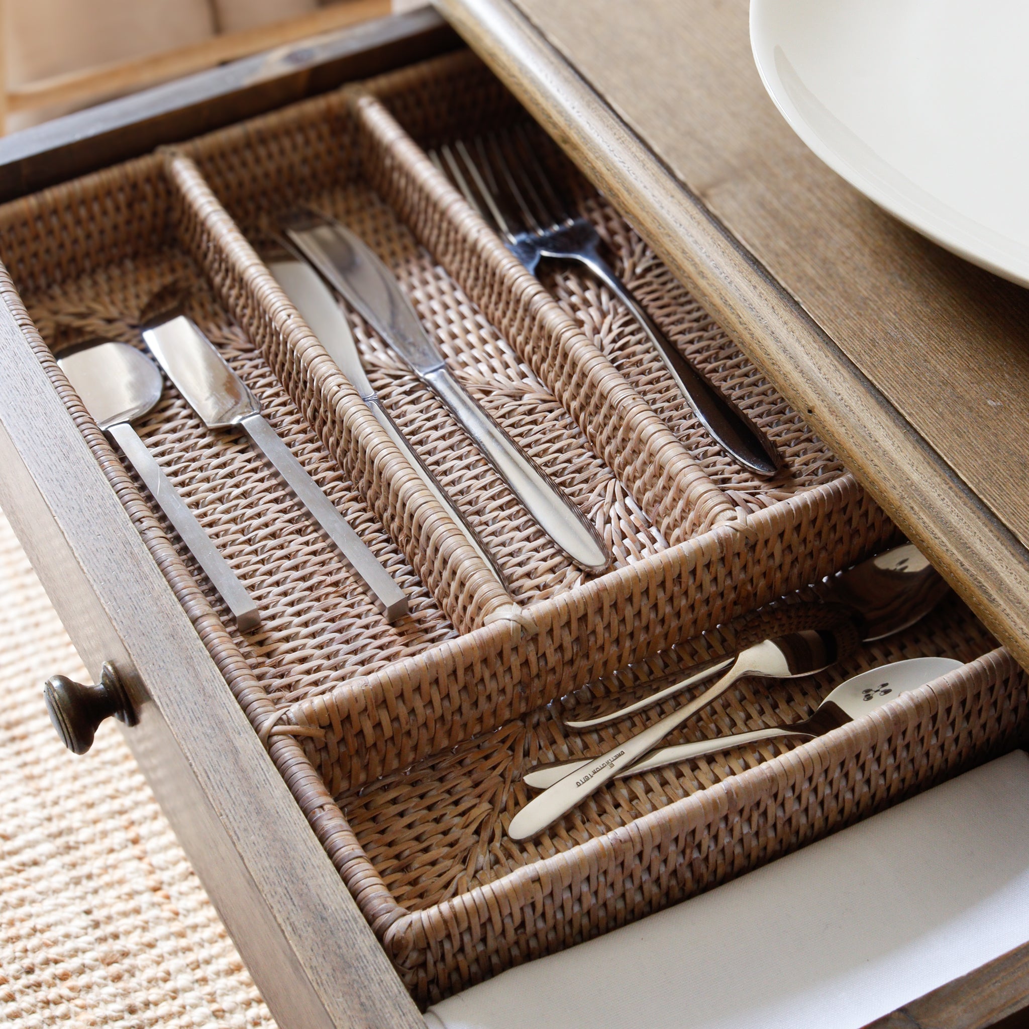 Marbury Rattan Cutlery Storage Organizer - Marquis & Dawe