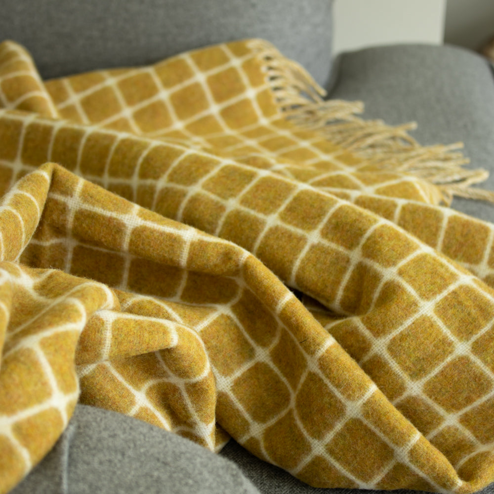 Mustard Check Merino Lambswool Throw - Marquis & Dawe