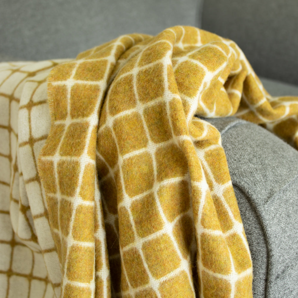 Mustard Check Merino Lambswool Throw - Marquis & Dawe