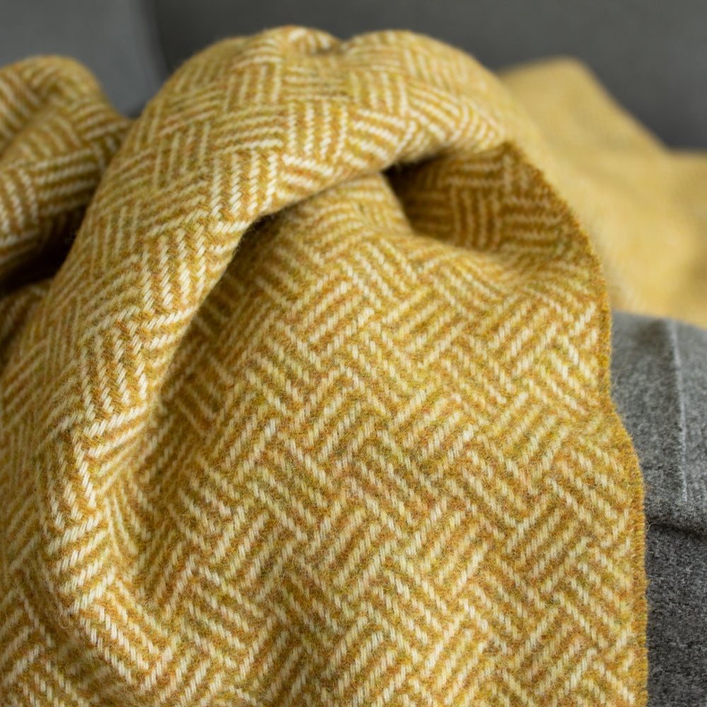 Mustard Parquet Merino Lambswool Throw - Marquis & Dawe