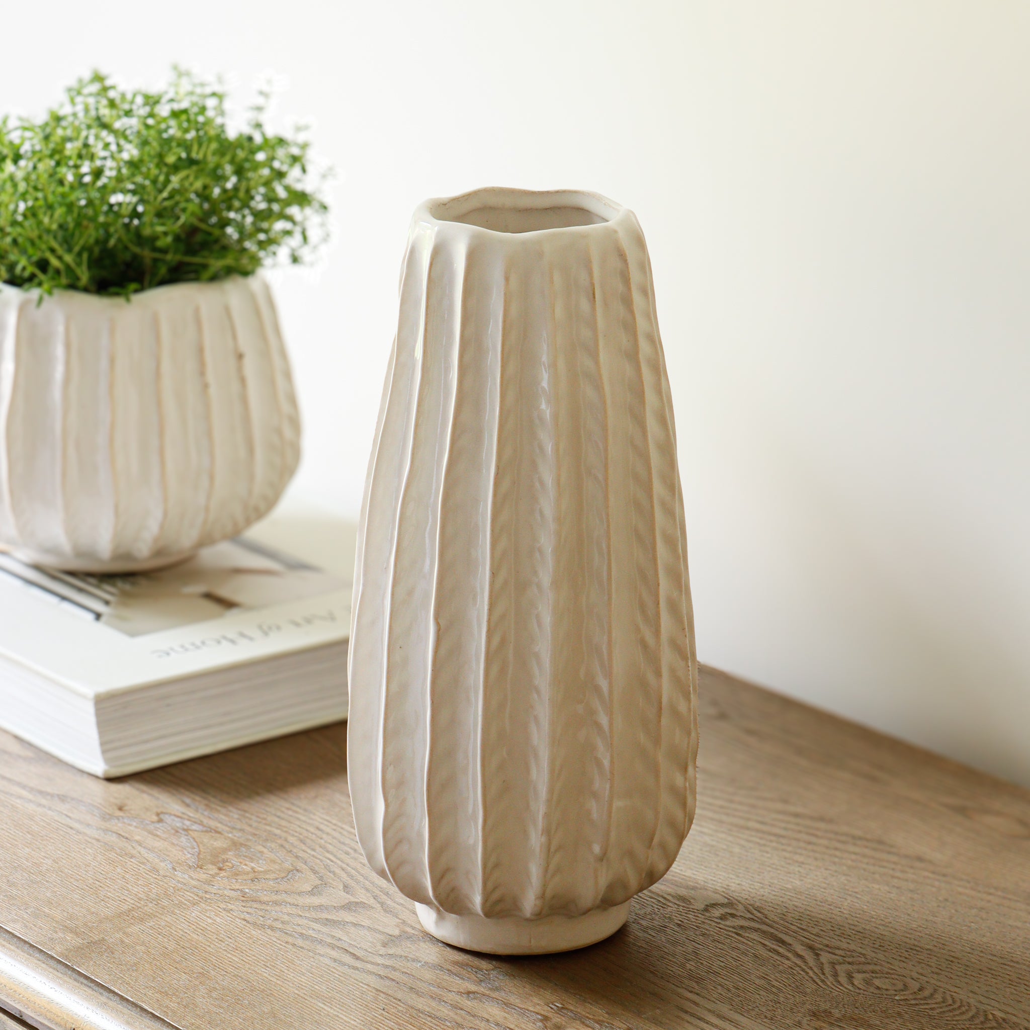Natural and White Ribbed Vase - Marquis & Dawe