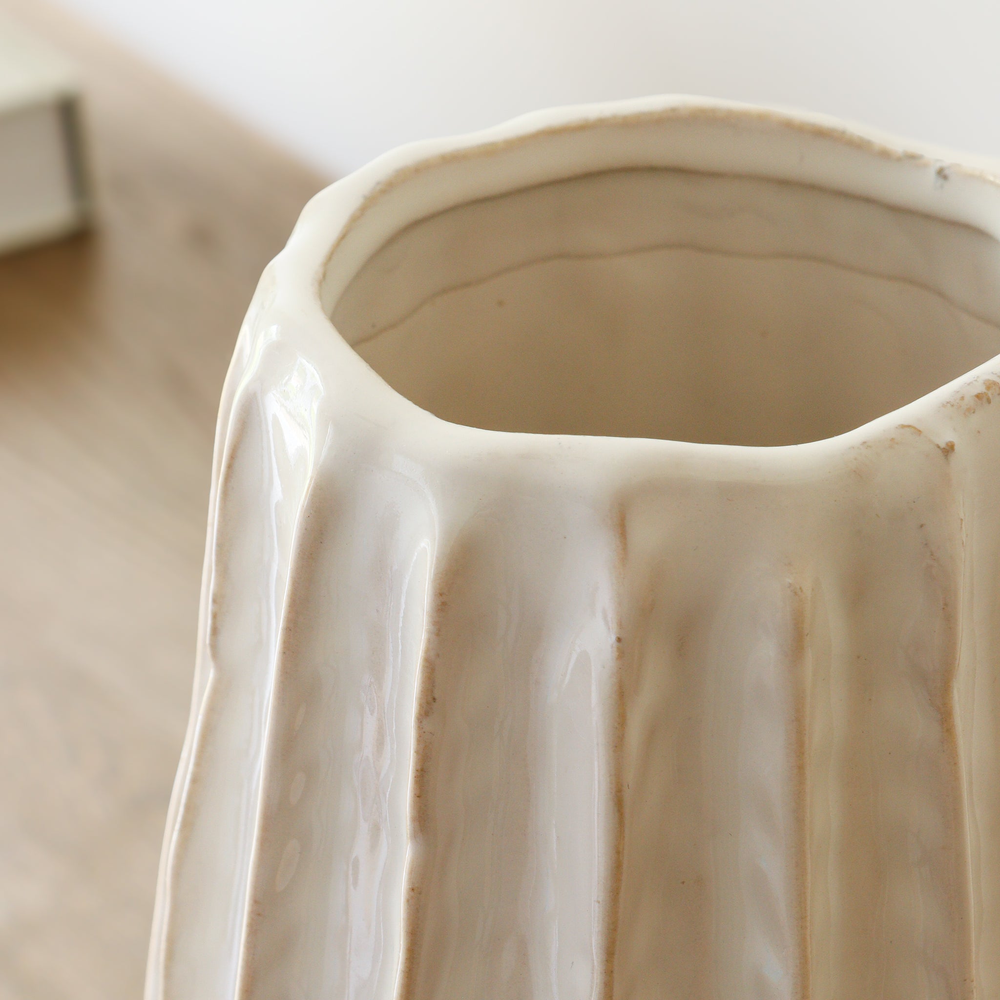 Natural and White Ribbed Vase - Marquis & Dawe