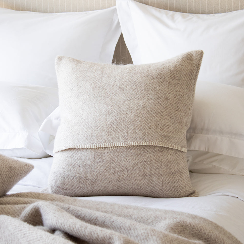 Neutral Herringbone Wool Cushion - Marquis & Dawe