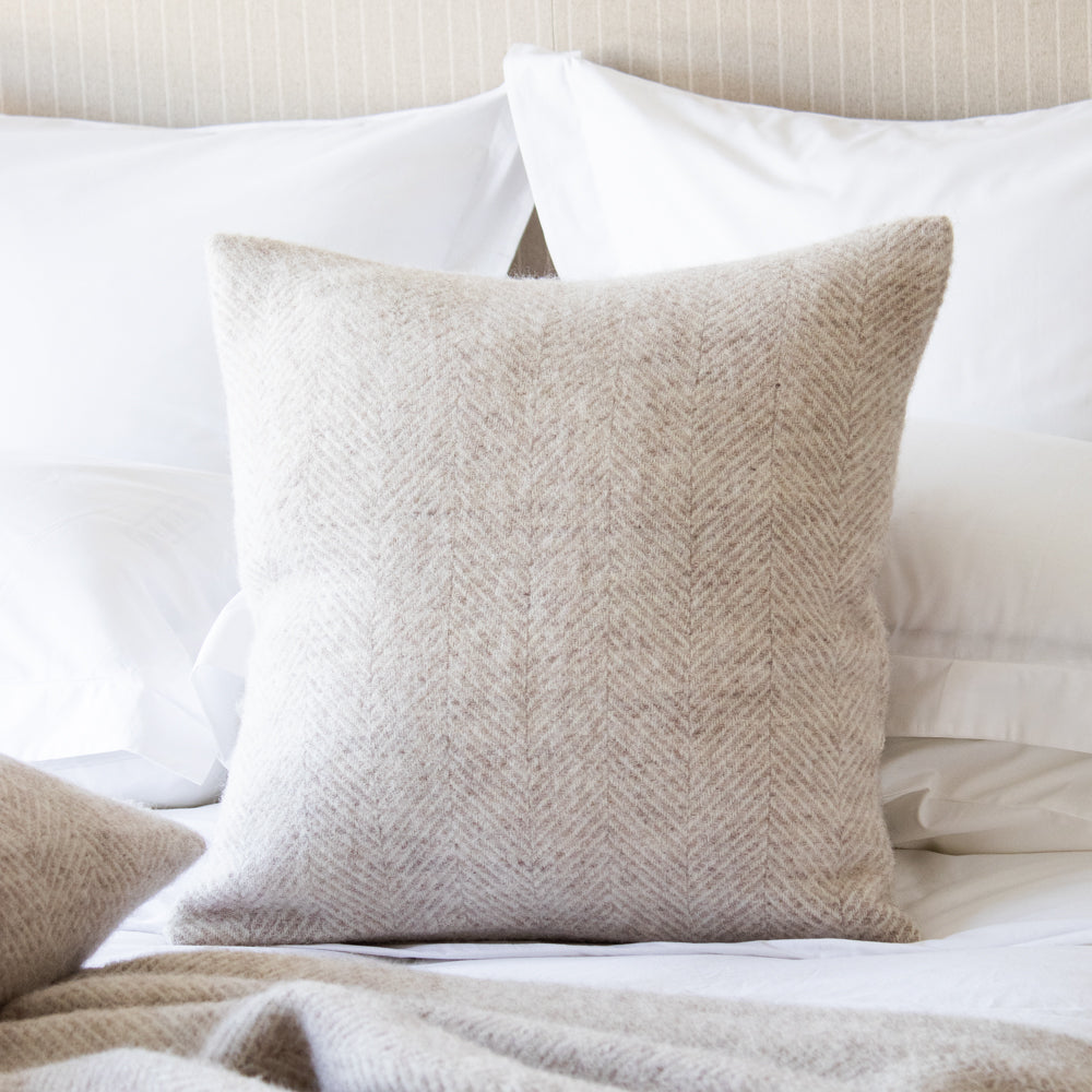 Neutral Herringbone Wool Cushion - Marquis & Dawe