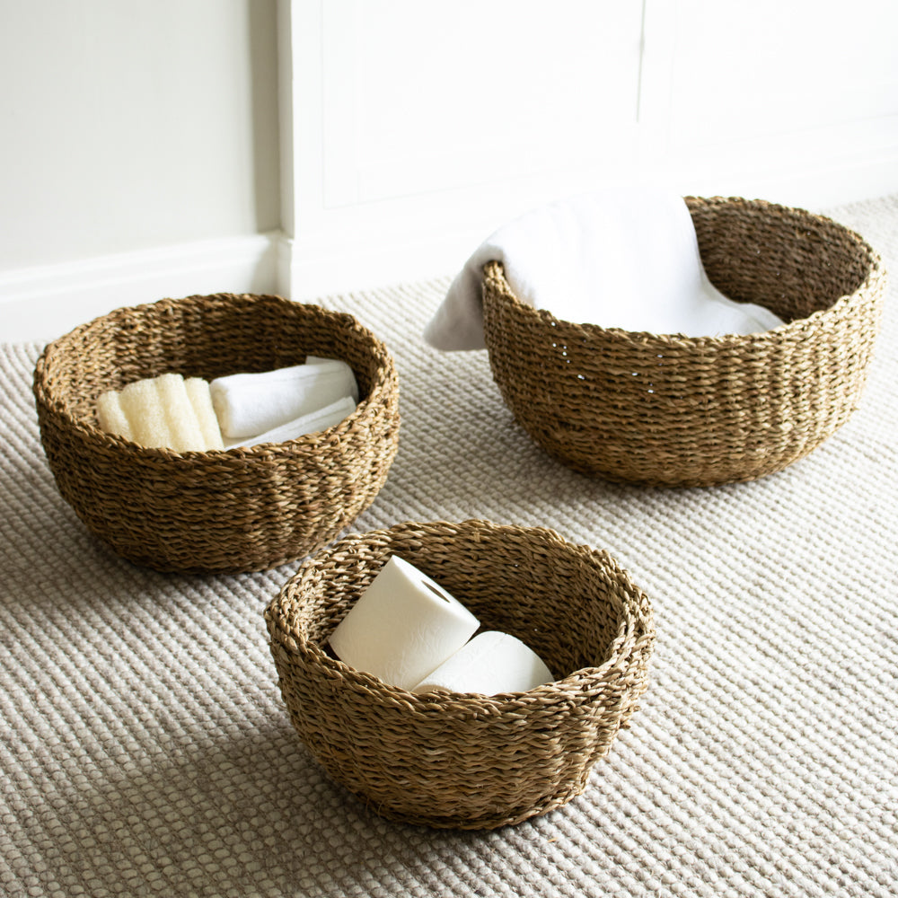 Round Seagrass Bathroom Storage Baskets - Marquis & Dawe