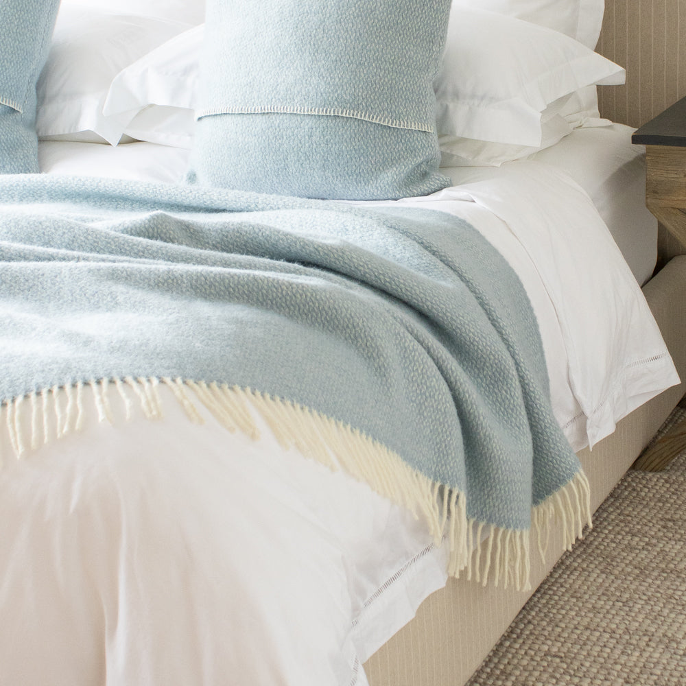 Extra Large Soft Blue Woven Wool Throw - Marquis & Dawe