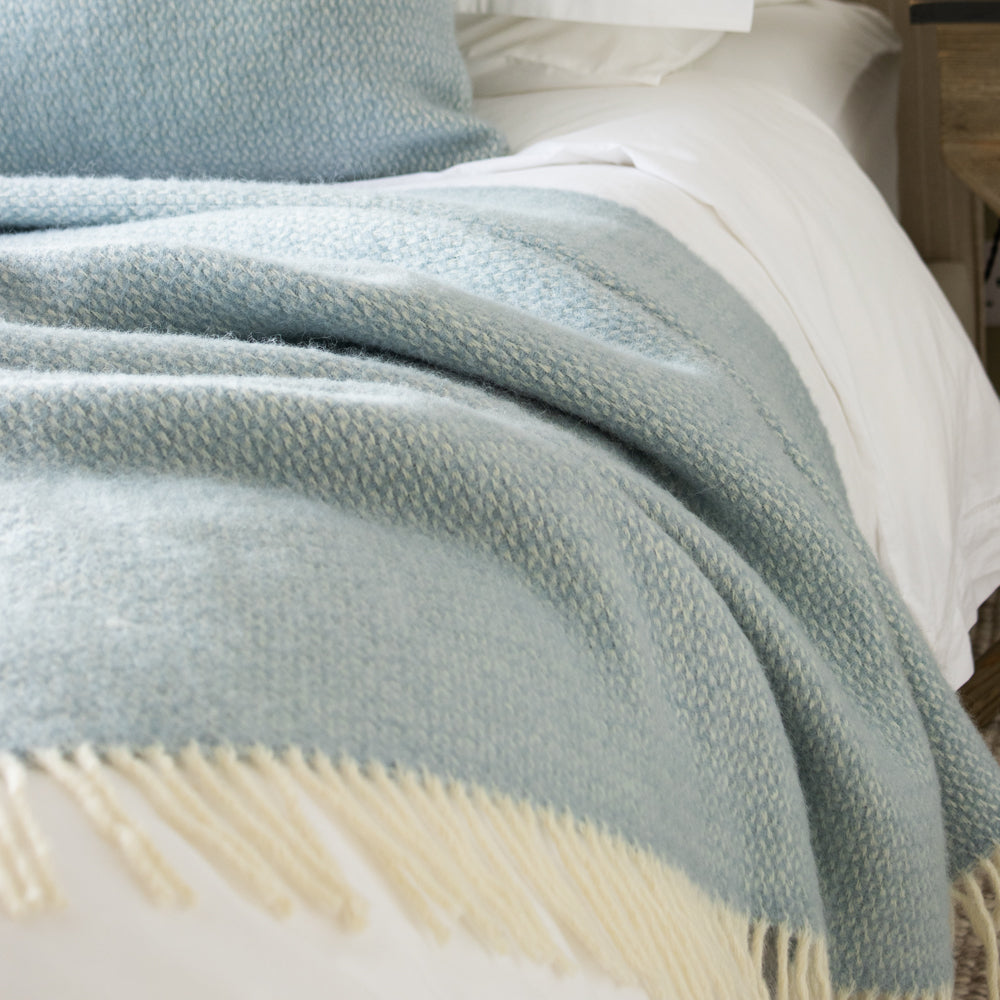 Extra Large Soft Blue Woven Wool Throw - Marquis & Dawe