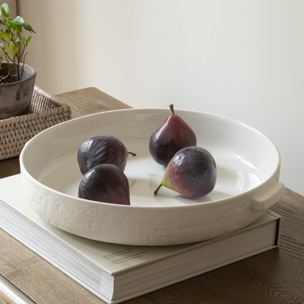 White Ceramic Decorative Bowl With Handles - Marquis & Dawe