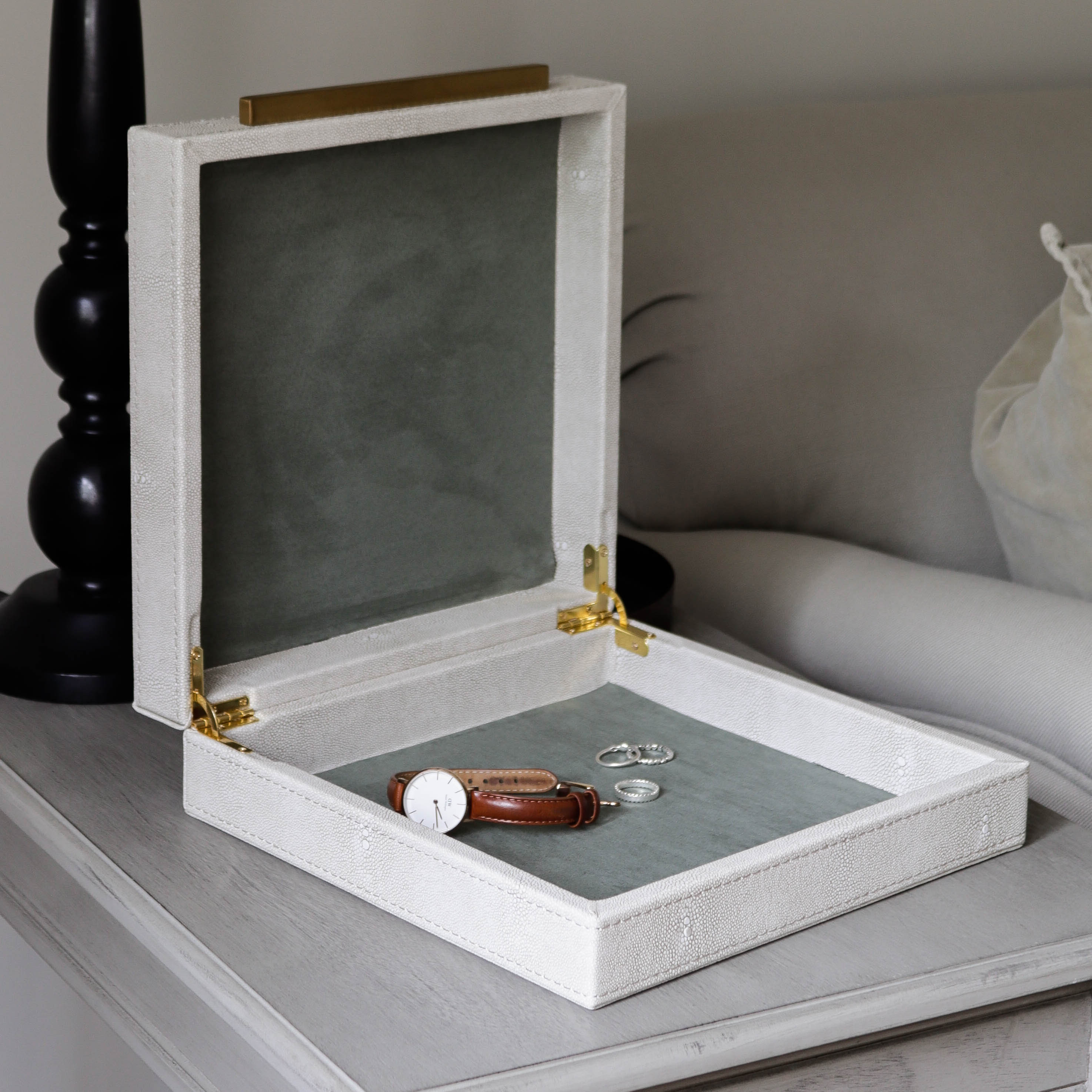 Faux Shagreen Ivory Lidded Storage Box - Marquis & Dawe