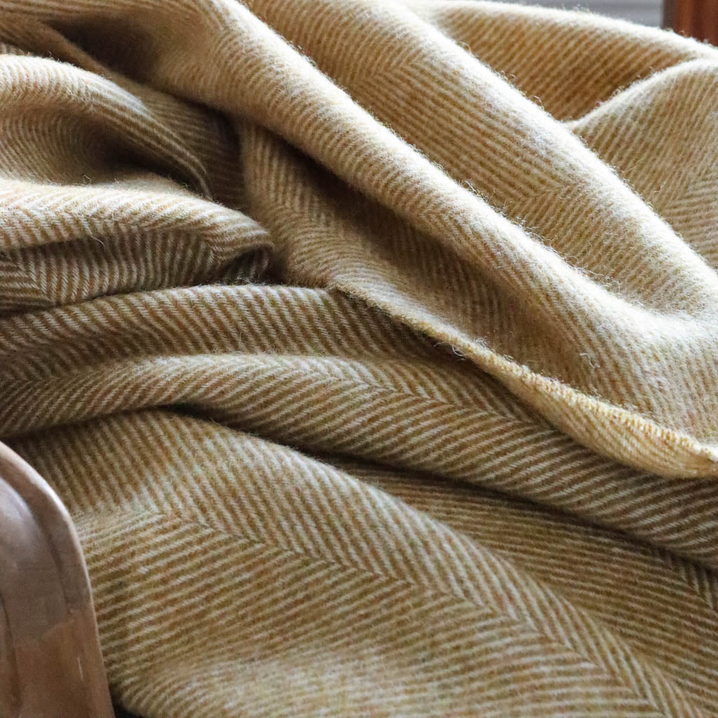 Gold Herringbone Wool Throw - Marquis & Dawe