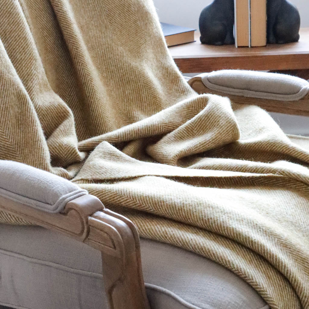Gold Herringbone Wool Throw - Marquis & Dawe