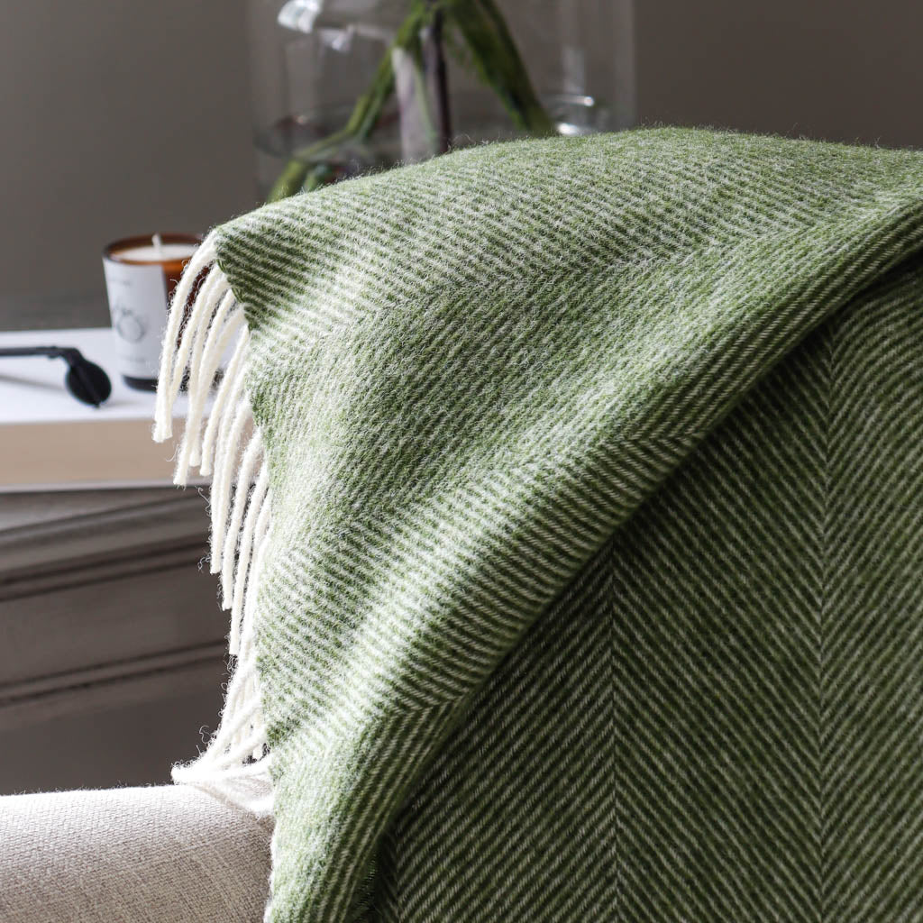 Forest Green Herringbone Wool Throw - Marquis & Dawe