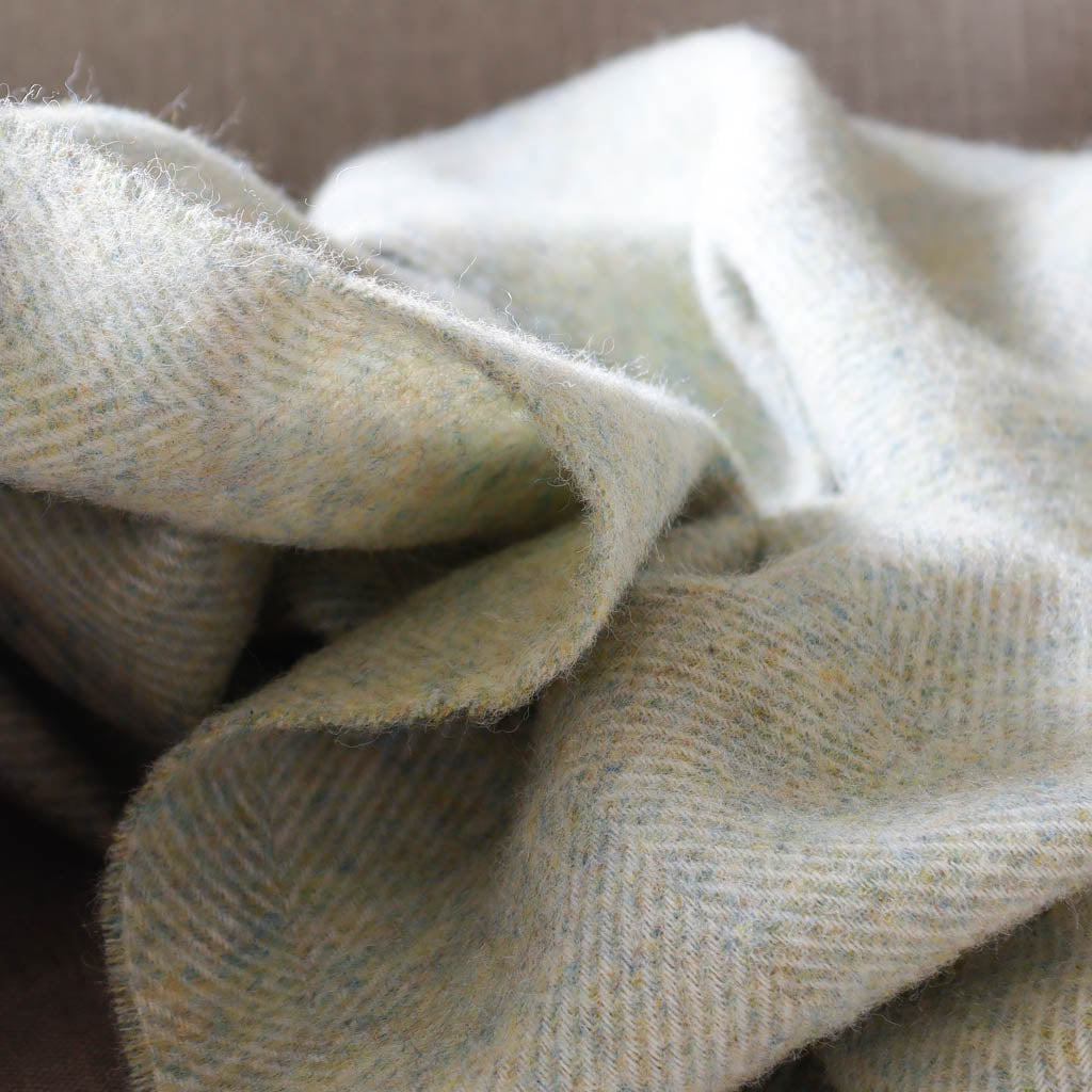 Pale Sage Green Herringbone Wool Throw - Marquis & Dawe