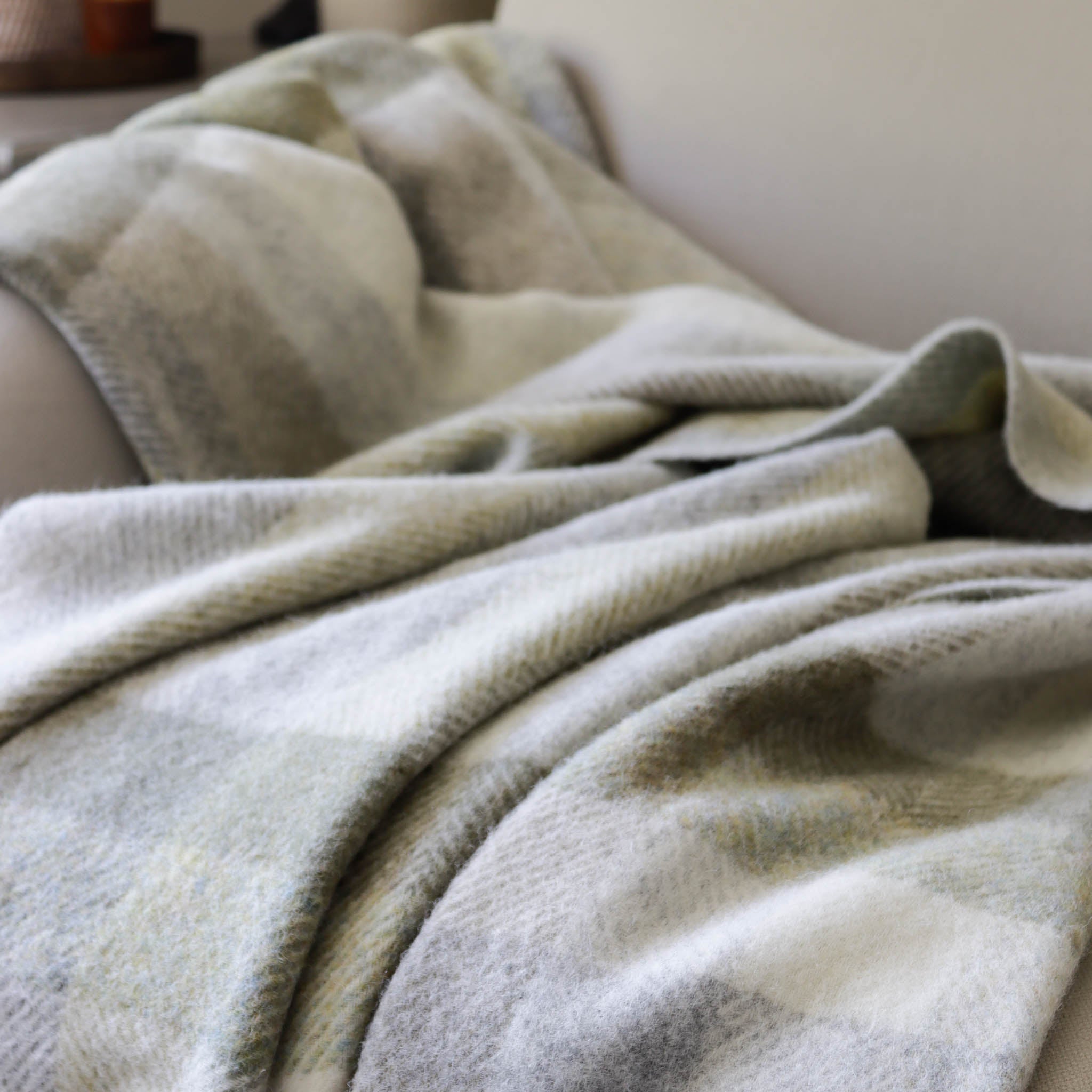 Sage Green and Grey Wool Throw - Marquis & Dawe